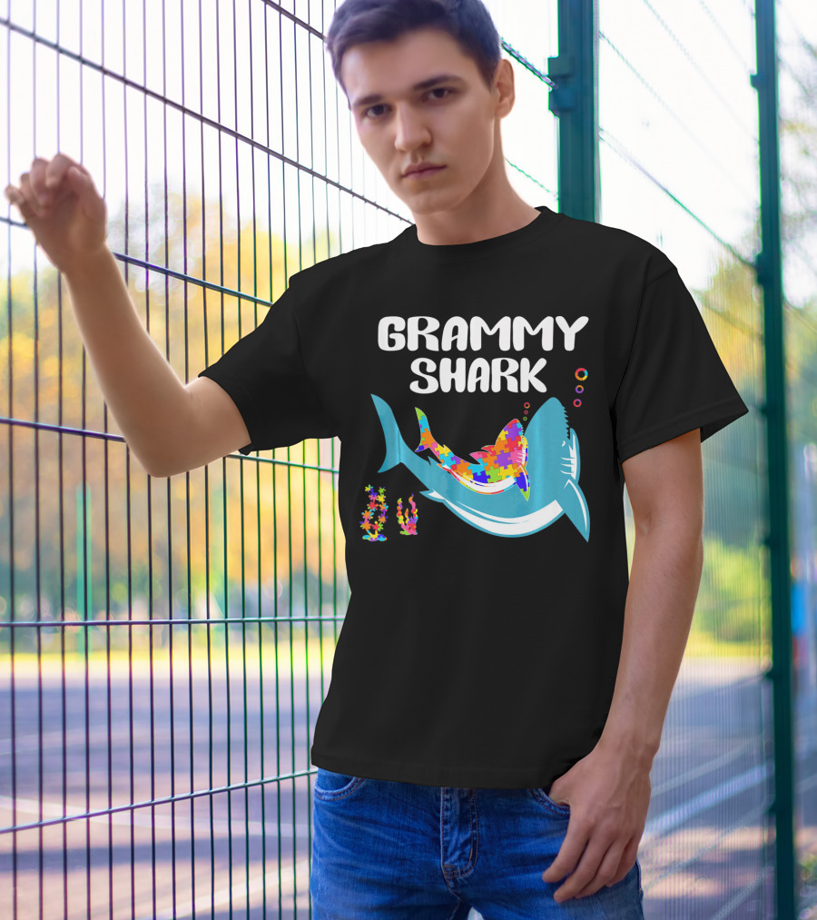 GRAMMY SHARK Autism Awareness Puzzle Shark T-Shirt