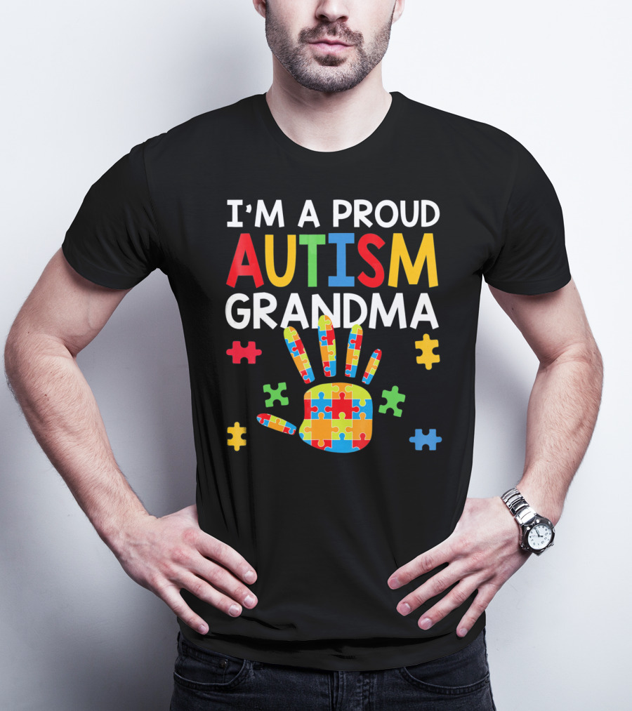 I'm A Proud Autism Grandma Puzzle Hand T-Shirt