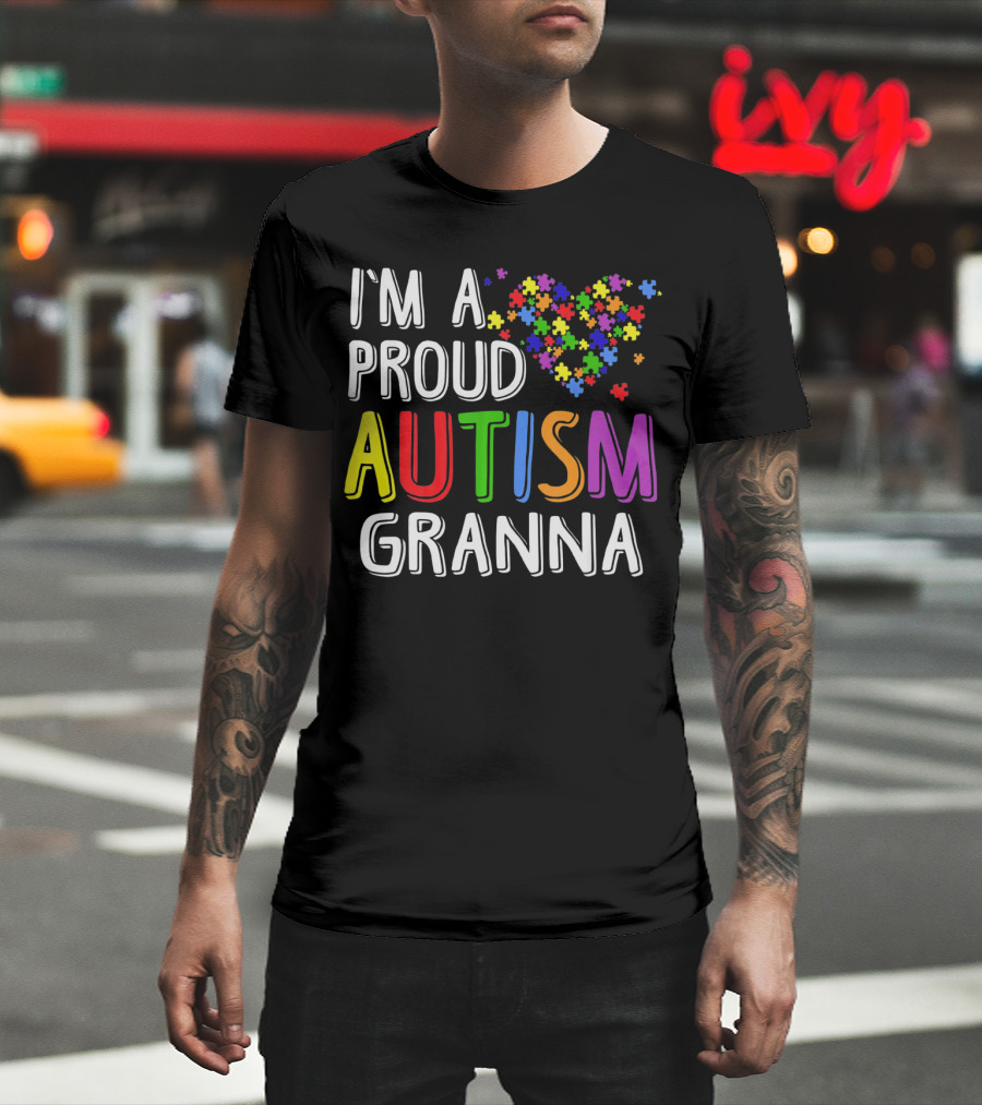 I'M A PROUD AUTISM GRANNA Puzzle Heart T-Shirt