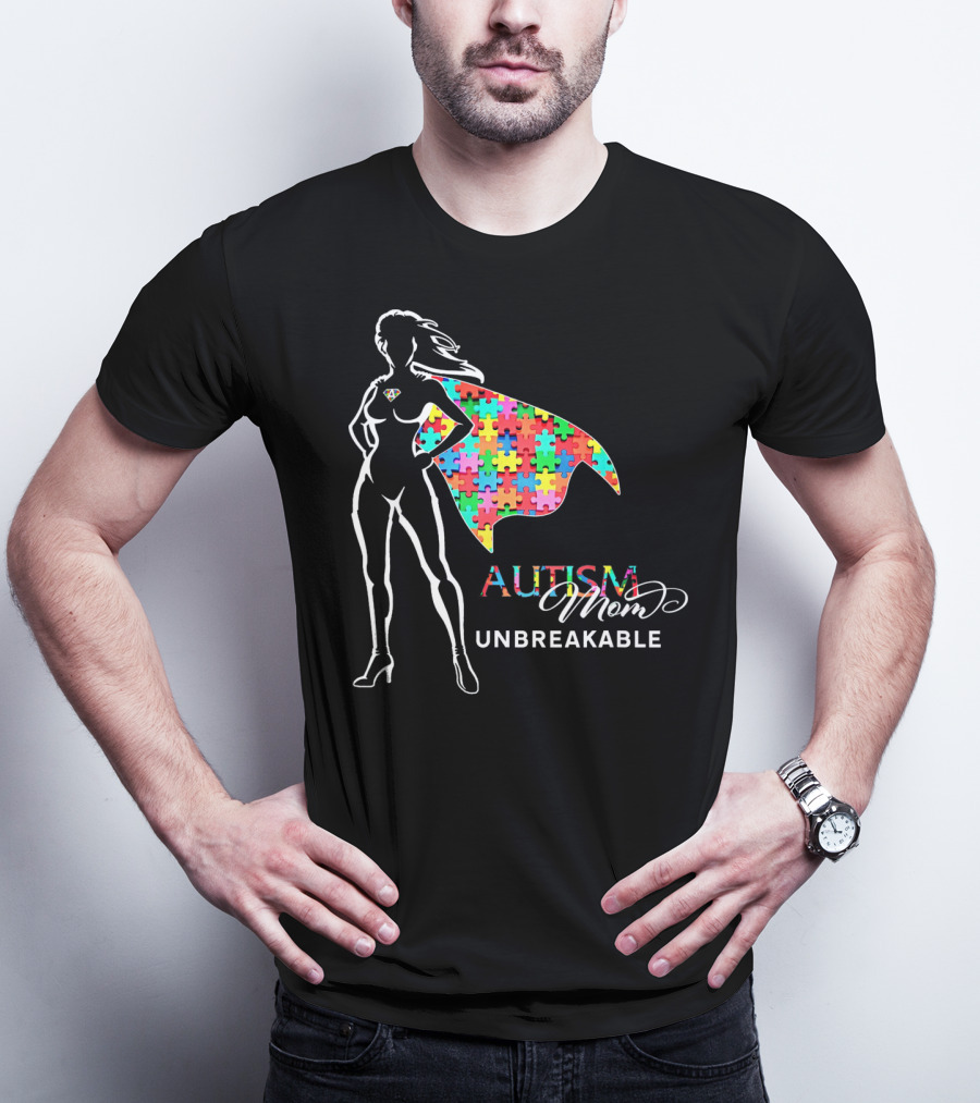 Superhero Autism Mom Unbreakable Puzzle Cape T-Shirt