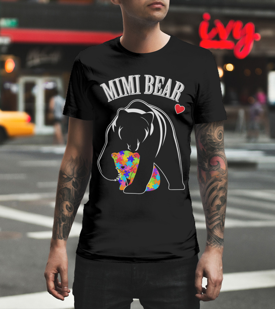 Mimi Bear Autism Awareness Love Puzzle Heart T-Shirt