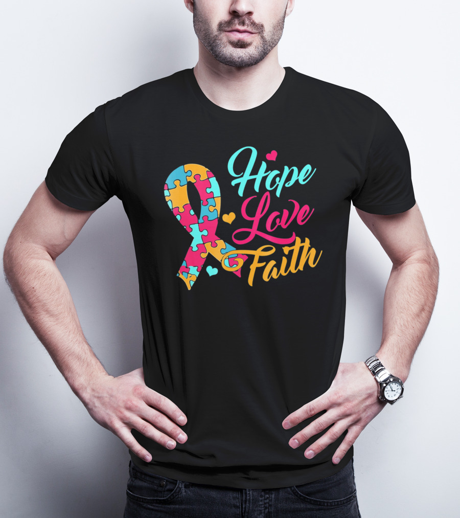 Hope Love Faith Autism Awareness Puzzle T-Shirt