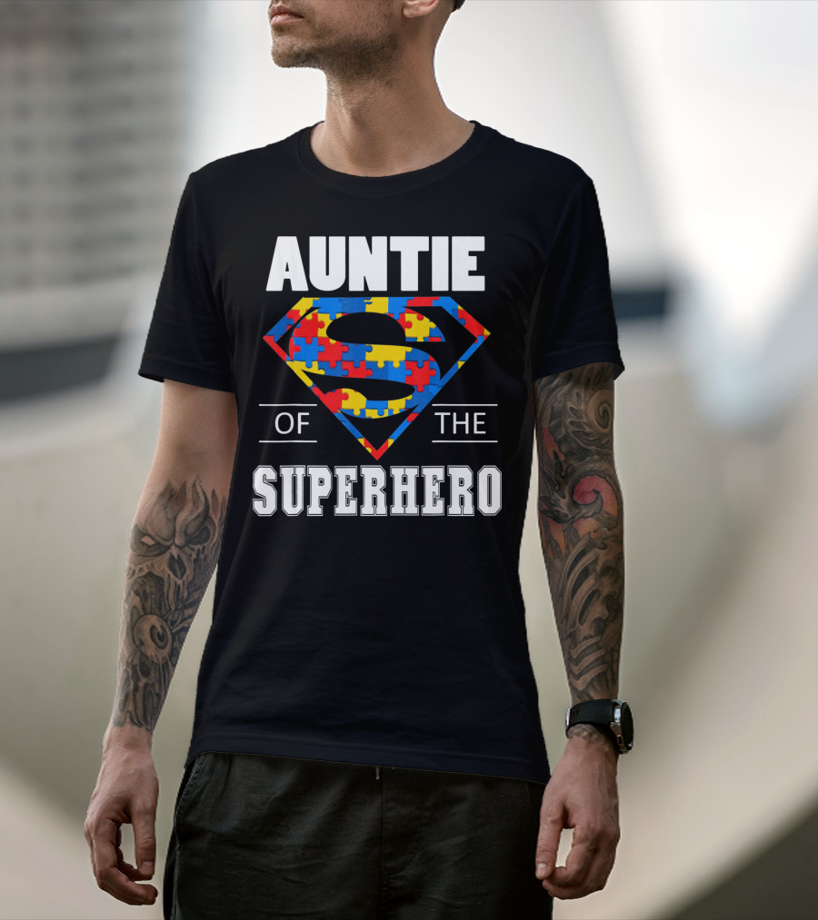 Auntie Of The Superhero Autism Awareness Day Puzzle T-Shirt