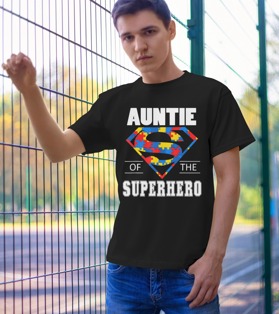 Auntie Of The Superhero Autism Awareness Day Puzzle T-Shirt
