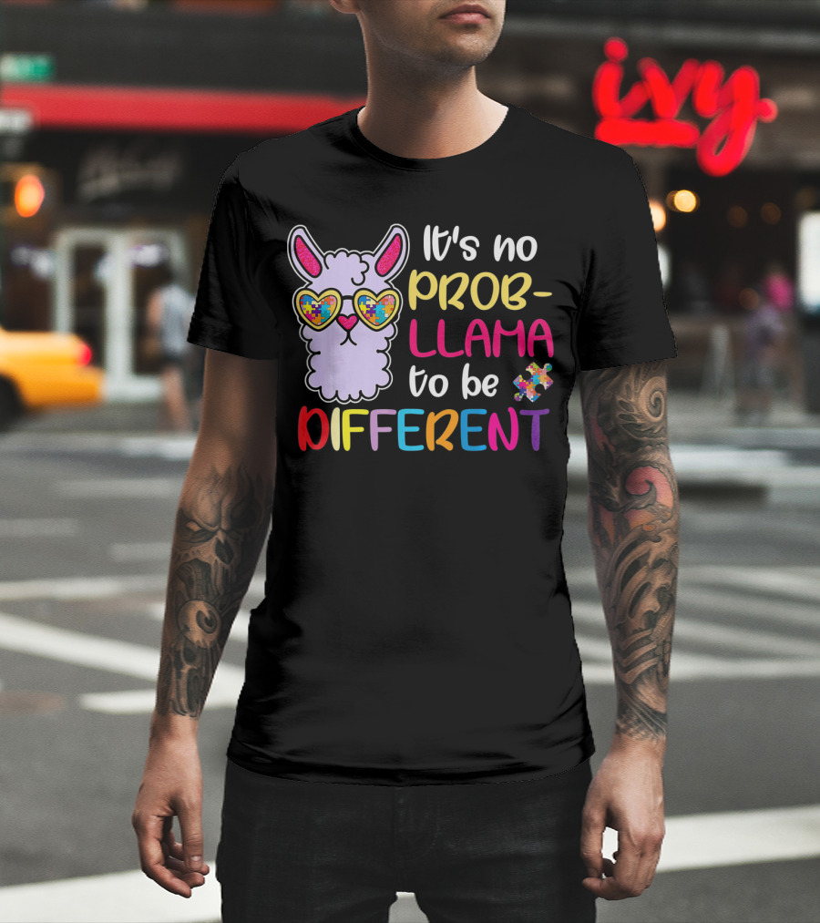 It's No Prob-Llama To Be Different Puzzle Heart Glasses T-Shirt