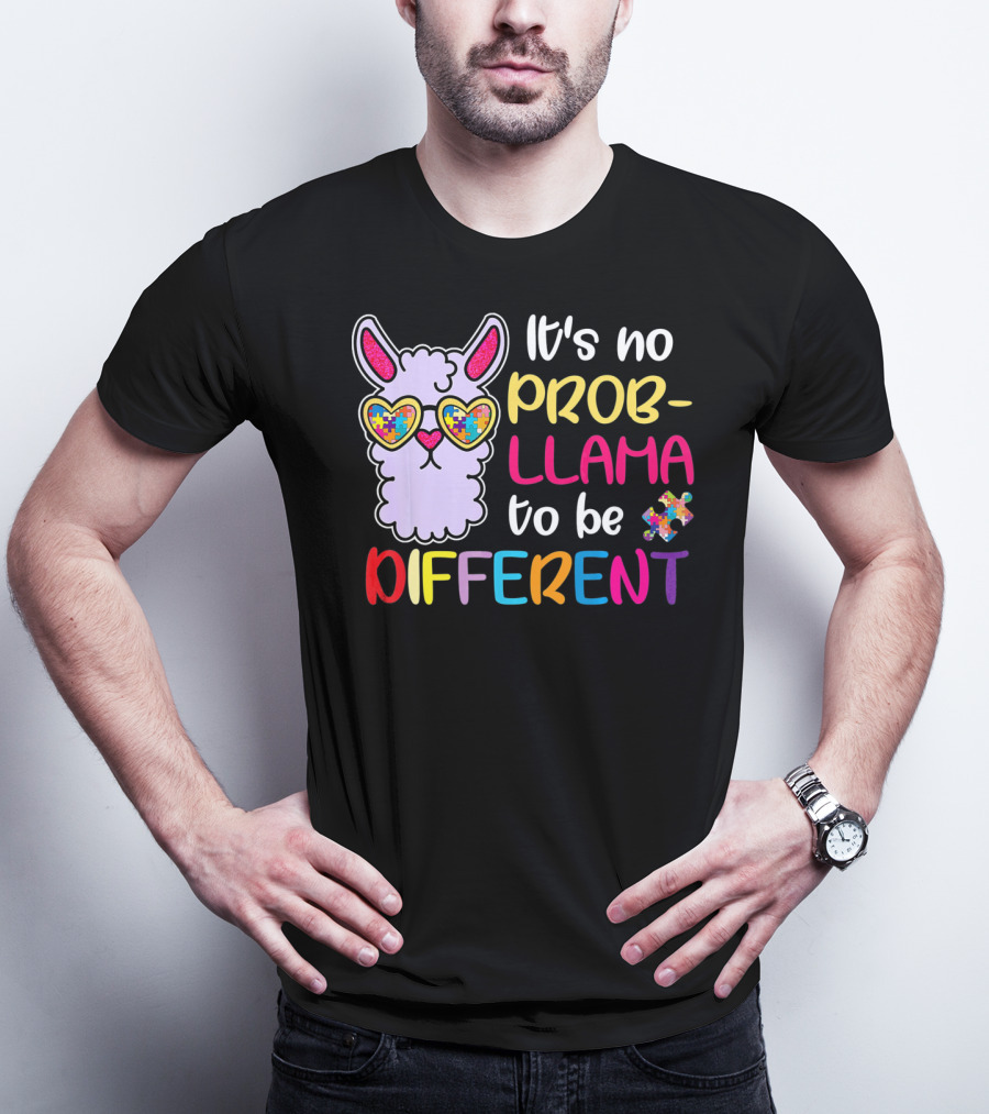 It's No Prob-Llama To Be Different Puzzle Heart Glasses T-Shirt