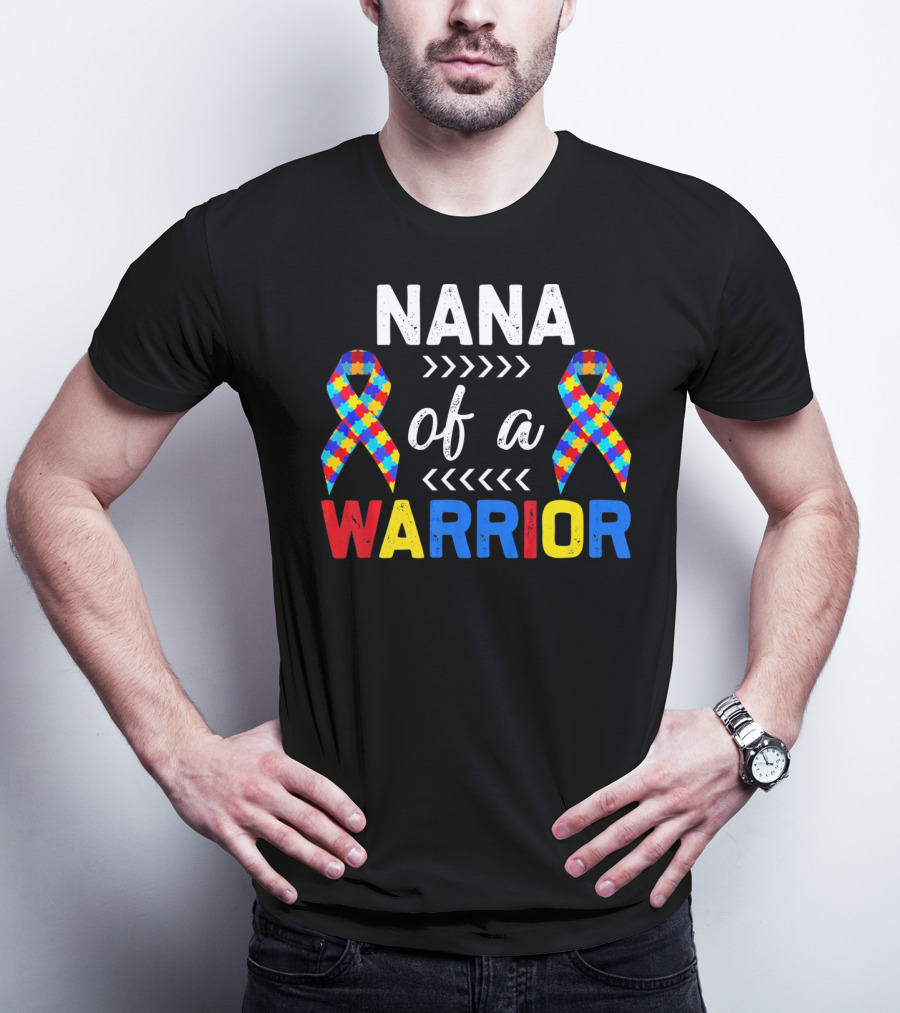 Nana Of A Warrior Autism Awareness Puzzle Ribbons T-Shirt
