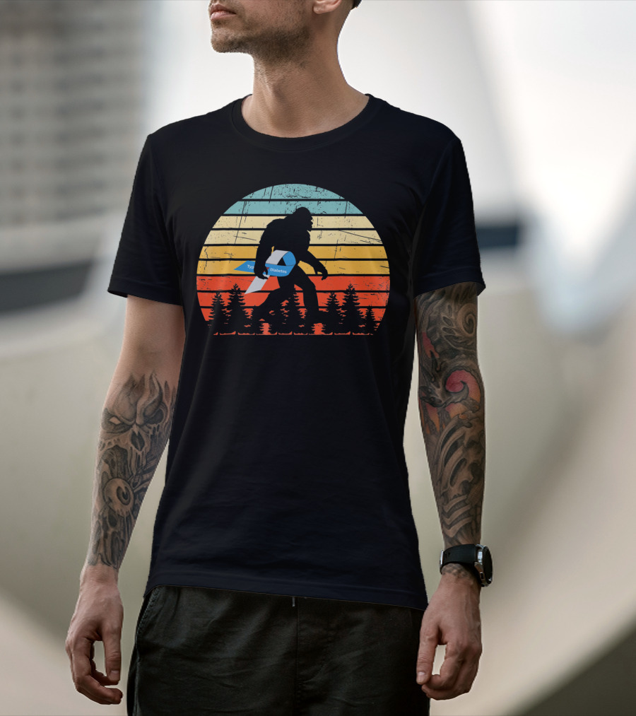 Funny Bigfoot Type 1 Diabetes T1D Retro T-Shirt
