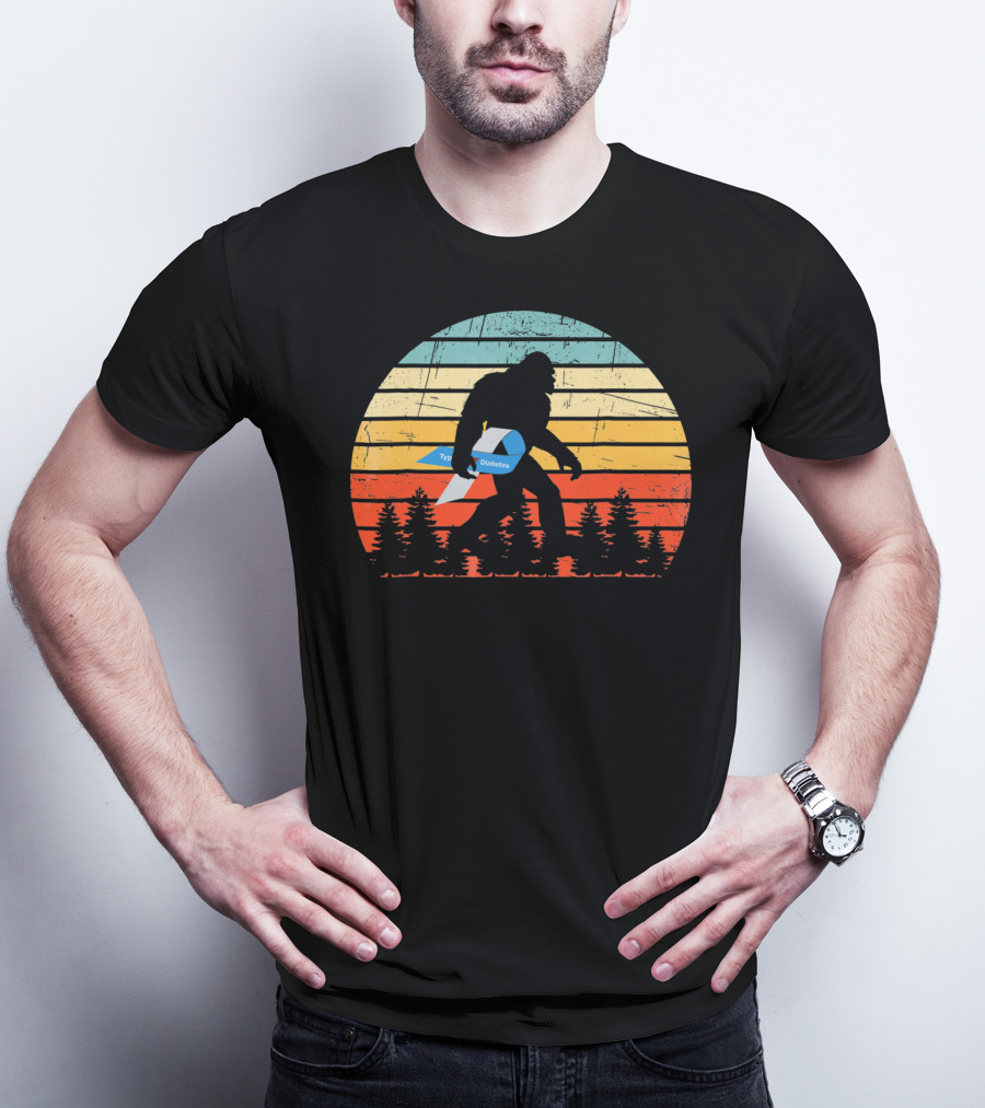 Funny Bigfoot Type 1 Diabetes T1D Retro T-Shirt