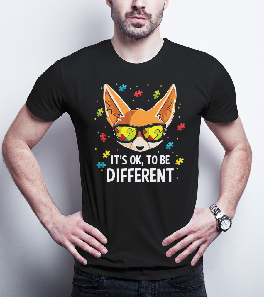 It's OK To Be Different Autism Awareness Puzzle Piece Fox T-Shirt