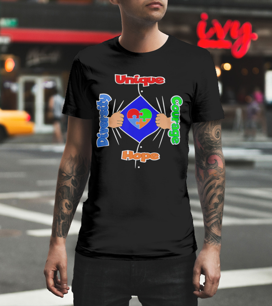 Diversity Unique Courage And Hope Puzzle Heart Superman T-Shirt