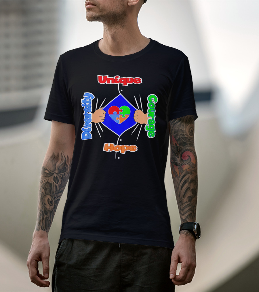 Diversity Unique Courage And Hope Puzzle Heart Superman T-Shirt