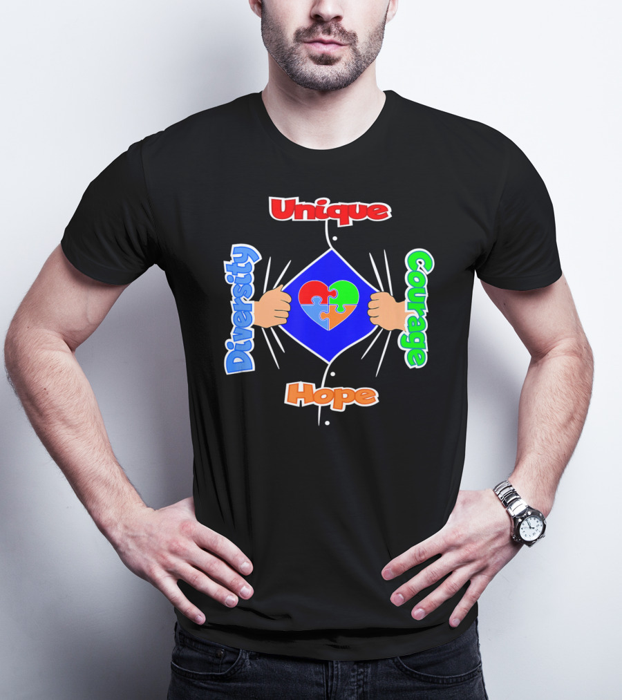 Diversity Unique Courage And Hope Puzzle Heart Superman T-Shirt