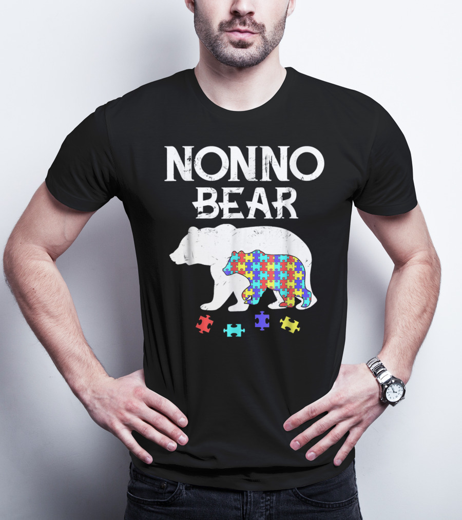 Nonno Bear Puzzle Piece Autism Awareness Mens T-Shirt