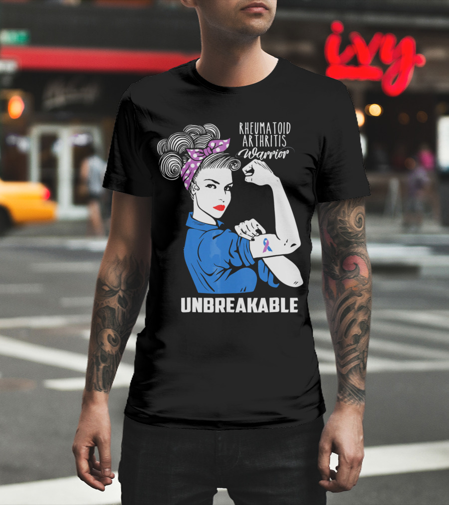 Rheumatoid Arthritis Warrior Unbreakable Rosie Riveter T-Shirt