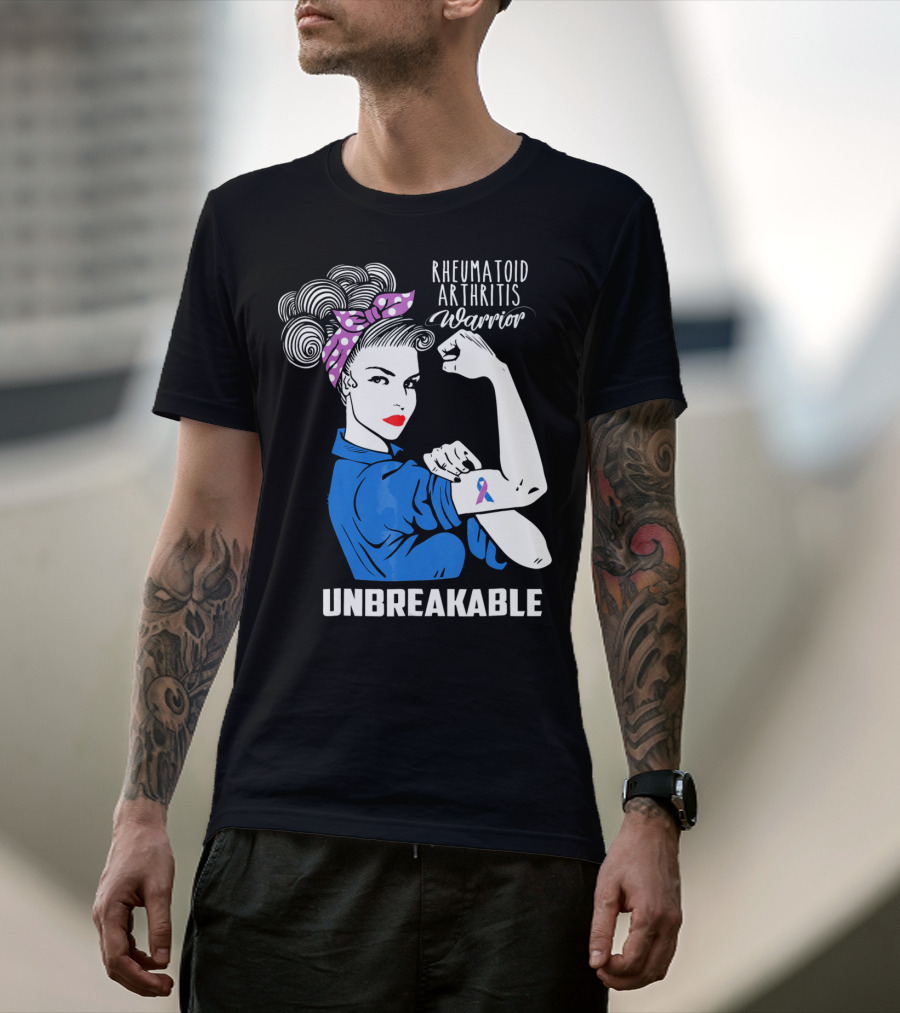 Rheumatoid Arthritis Warrior Unbreakable Rosie Riveter T-Shirt