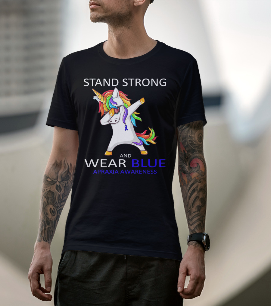 Stand Strong Wear Blue Apraxia Awareness Unicorn Dabbing T-Shirt