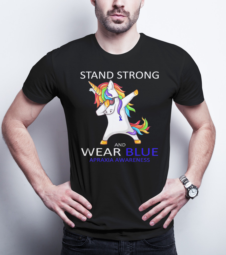 Stand Strong Wear Blue Apraxia Awareness Unicorn Dabbing T-Shirt