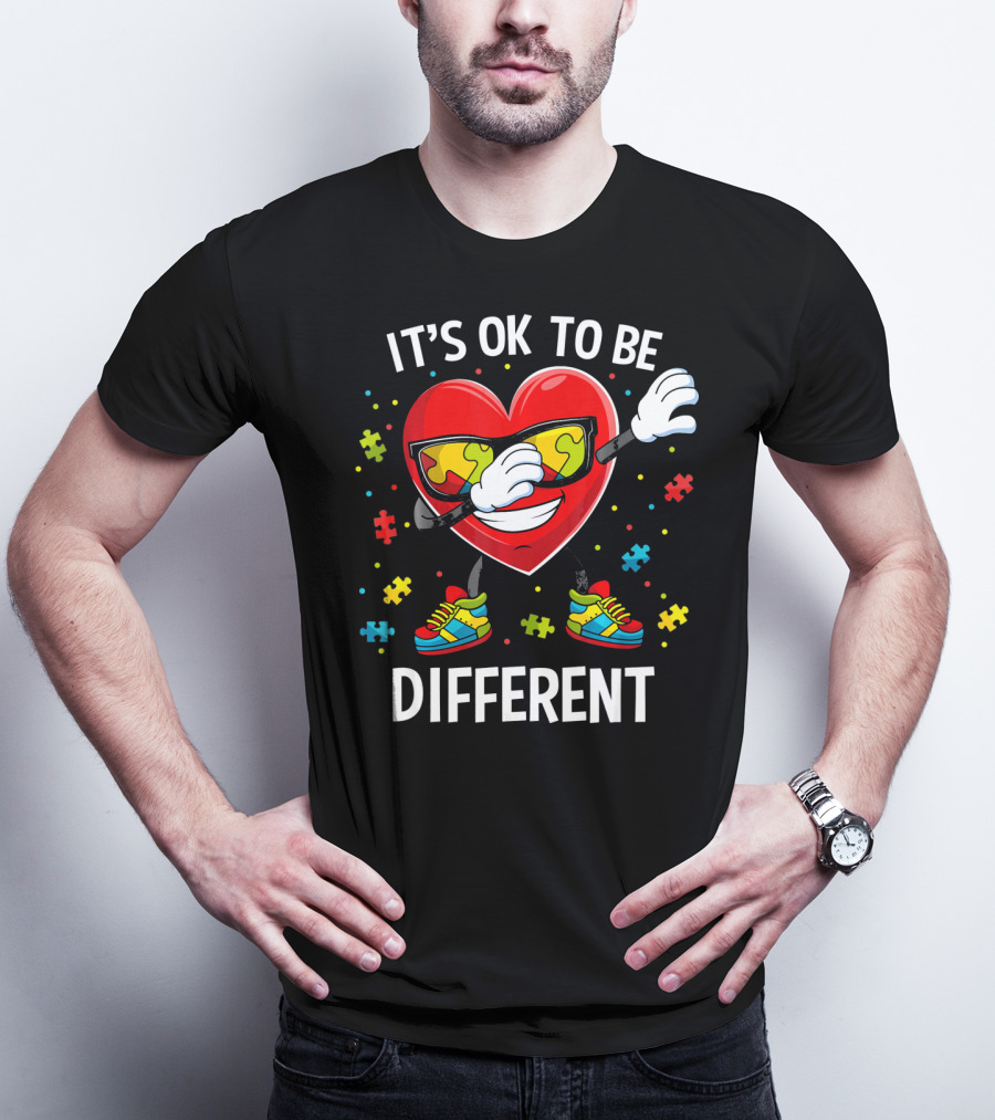 It's OK To Be Different Dabbing Heart Puzzle Pieces Auti T-Shirt