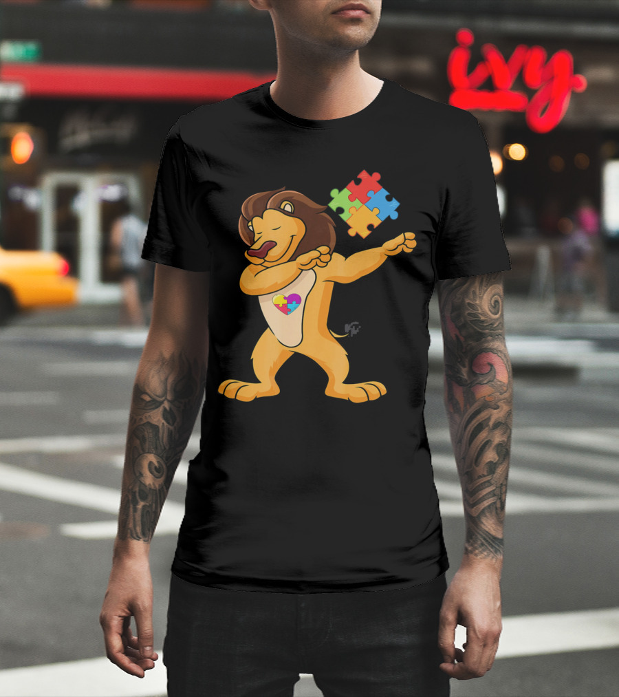 Lion Dab Puzzle Piece Autism Awareness T-Shirt