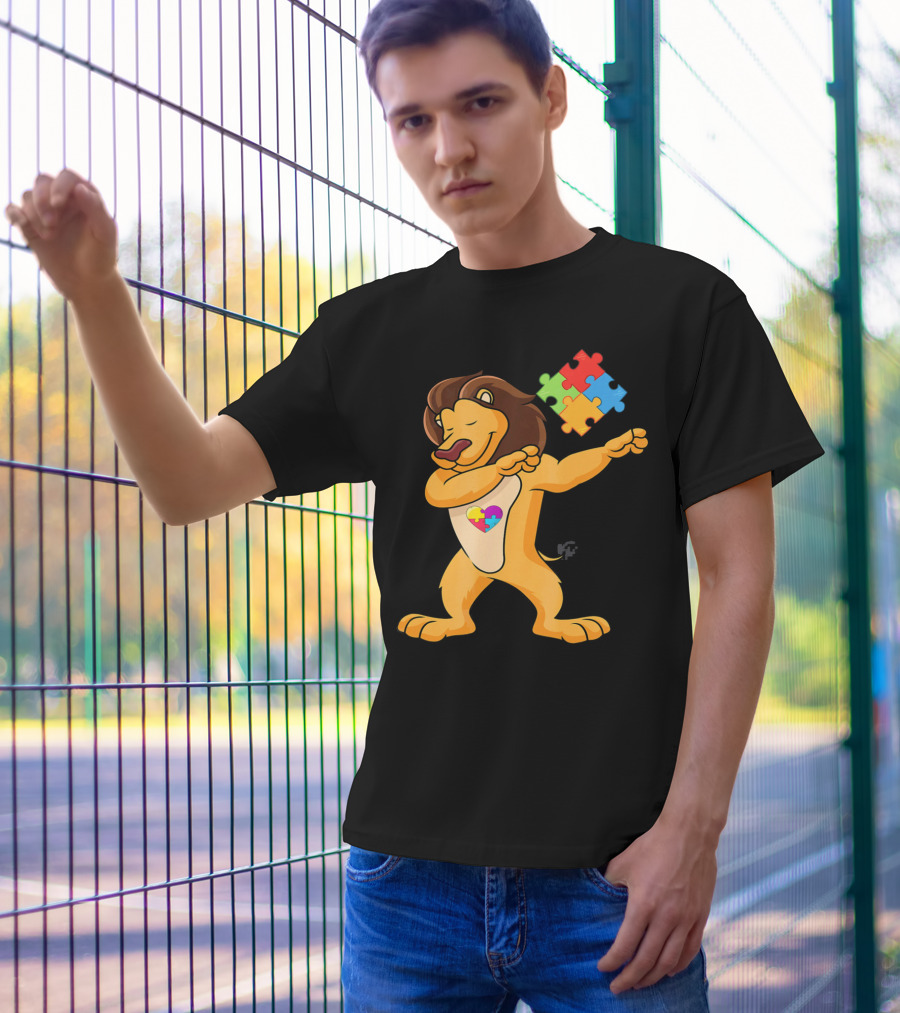 Lion Dab Puzzle Piece Autism Awareness T-Shirt