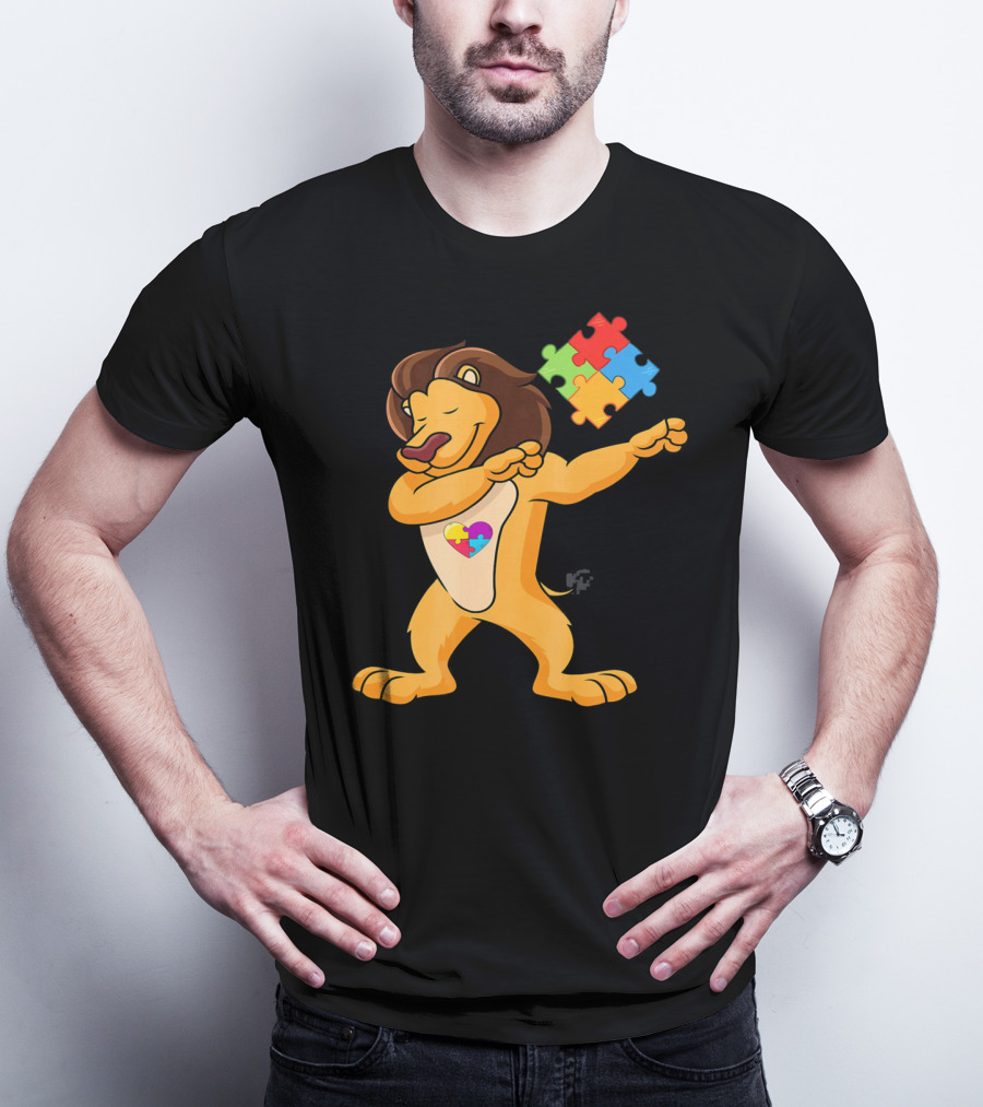 Lion Dab Puzzle Piece Autism Awareness T-Shirt