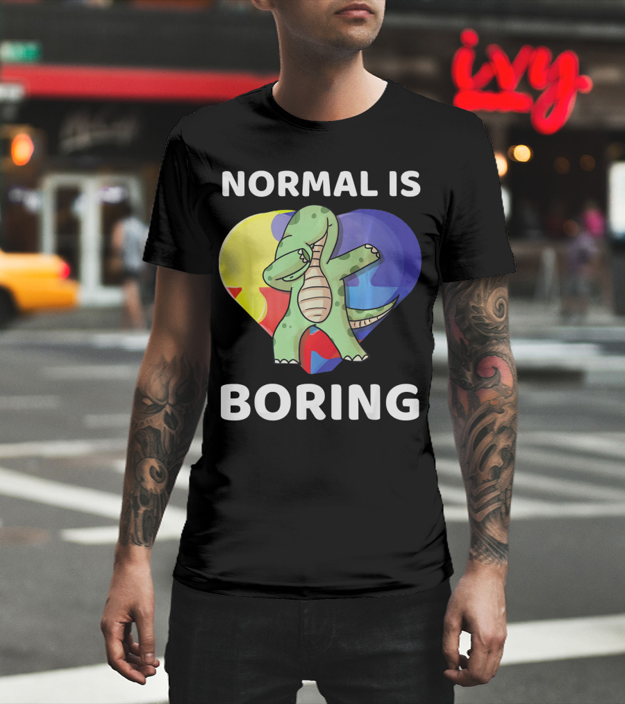 Normal Is Boring Autism Awareness Brontosaurus Dinosaur T-Shirt