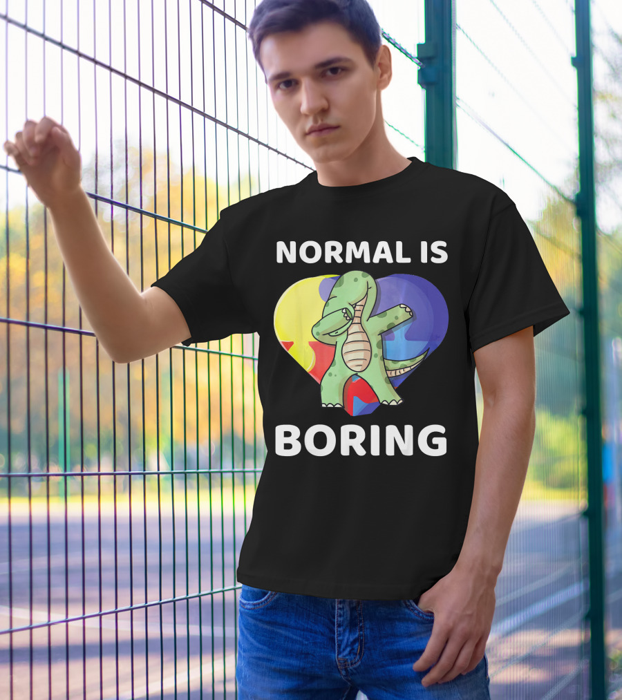 Normal Is Boring Autism Awareness Brontosaurus Dinosaur T-Shirt