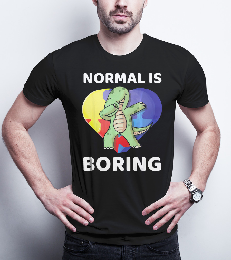 Normal Is Boring Autism Awareness Brontosaurus Dinosaur T-Shirt