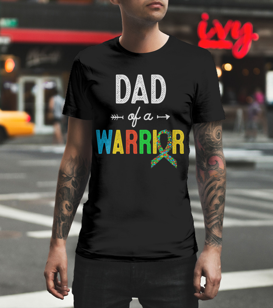 Dad Of A Warrior Autism Awareness Support Puzzle T-Shirt