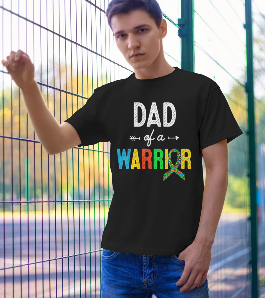 Dad Of A Warrior Autism Awareness Support Puzzle T-Shirt