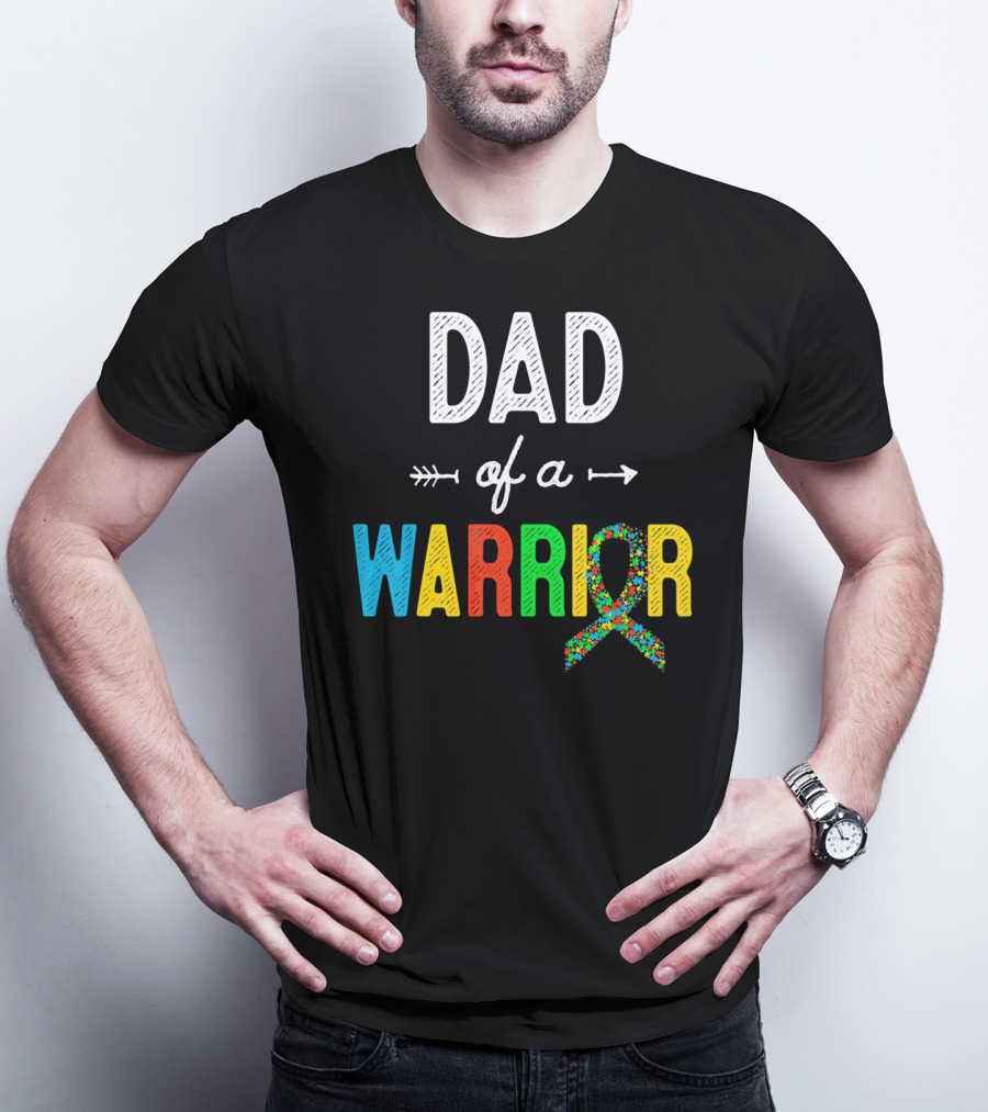 Dad Of A Warrior Autism Awareness Support Puzzle T-Shirt
