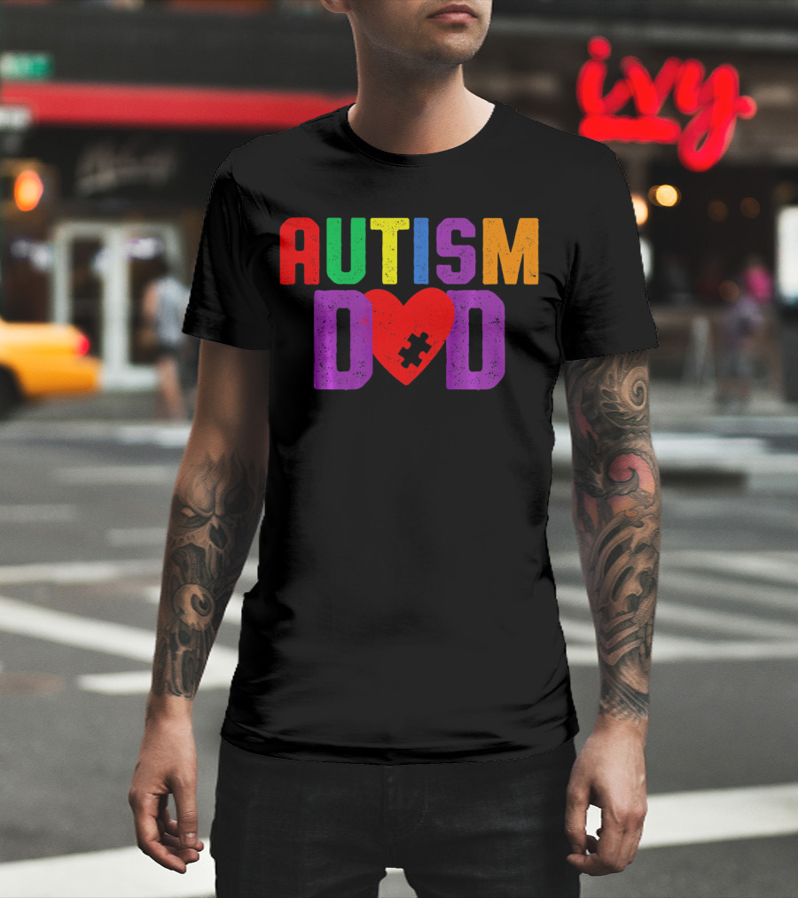 AUTISM DAD Heart Puzzle Awareness T-Shirt