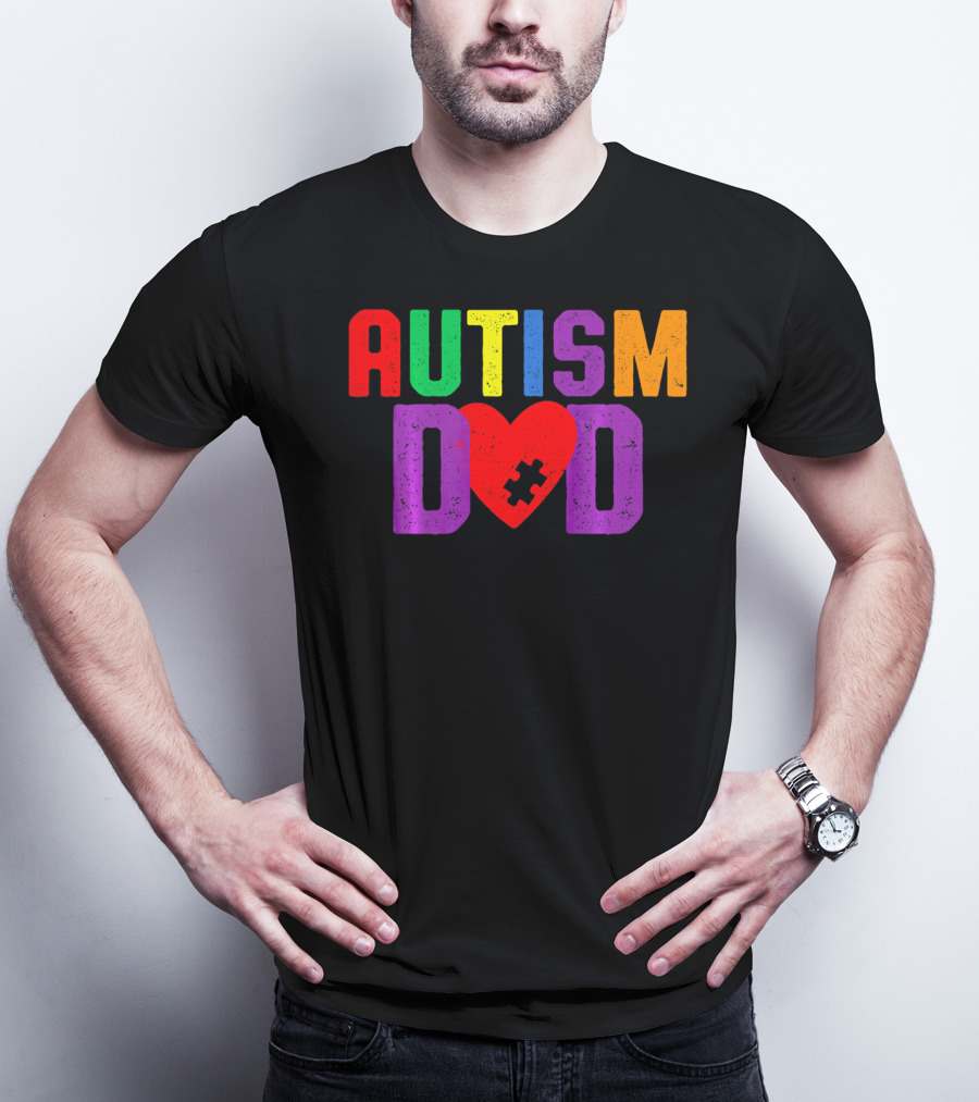 AUTISM DAD Heart Puzzle Awareness T-Shirt