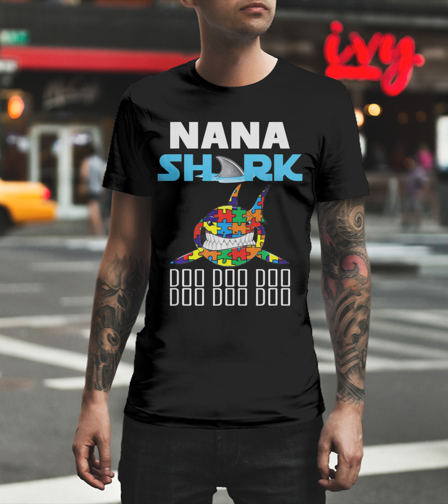 Nana Shark Autism Awareness Puzzle Doo Doo Doo T-Shirt