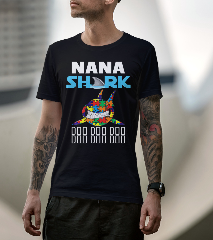 Nana Shark Autism Awareness Puzzle Doo Doo Doo T-Shirt
