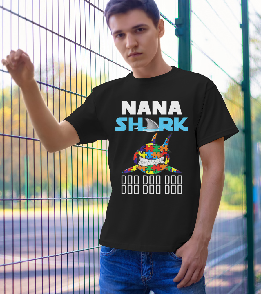 Nana Shark Autism Awareness Puzzle Doo Doo Doo T-Shirt