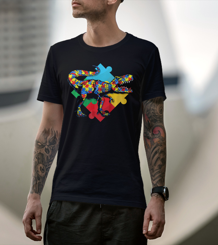 Autism Awareness Dinosaur Puzzle Piece Rex T-Shirt