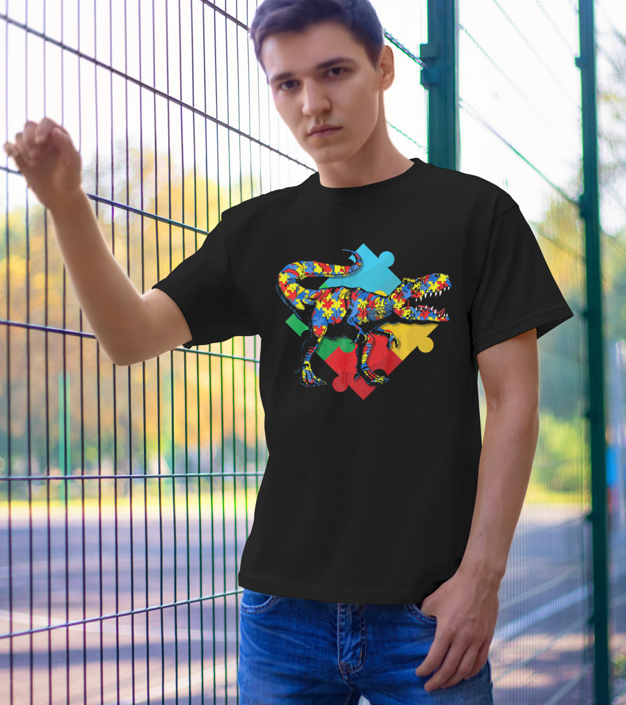 Autism Awareness Dinosaur Puzzle Piece Rex T-Shirt