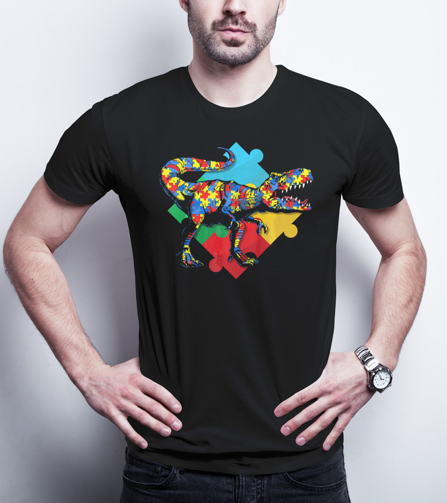 Autism Awareness Dinosaur Puzzle Piece Rex T-Shirt