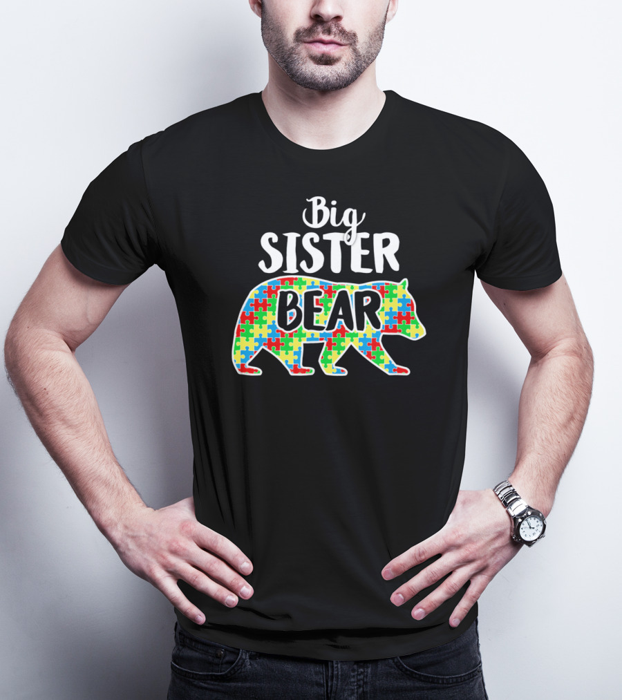 Big Sister Bear Autism Awareness Puzzle T-Shirt