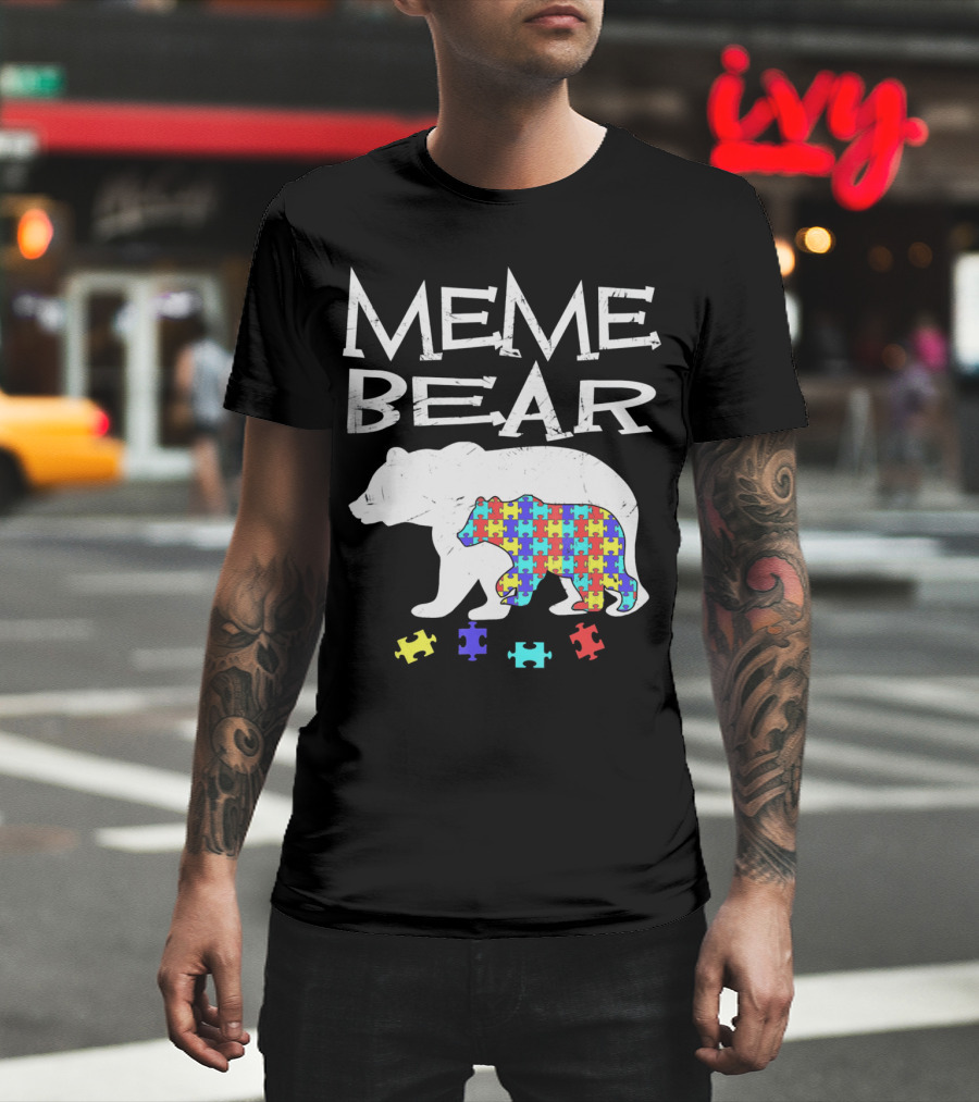 Meme Bear Autism Awareness Puzzle Piece Bear T-Shirt