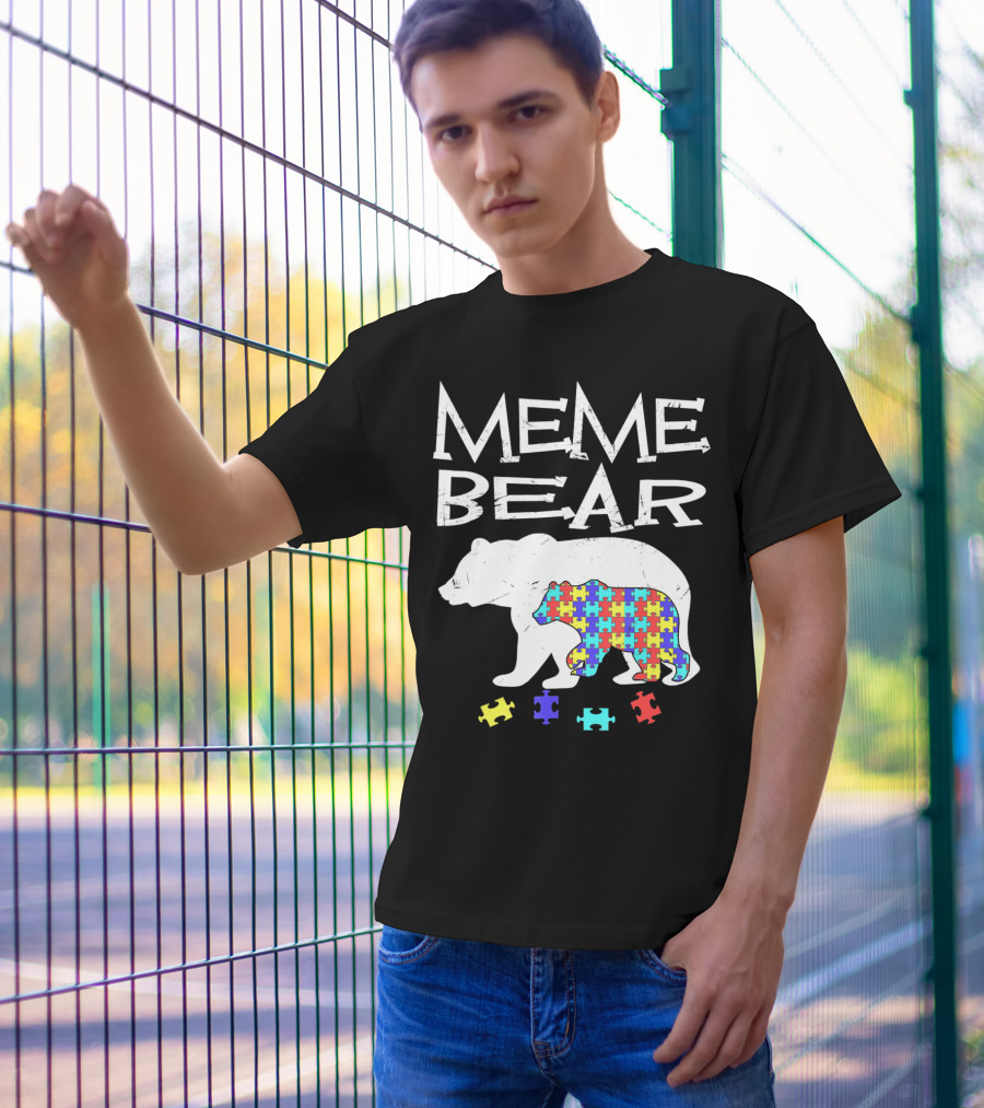 Meme Bear Autism Awareness Puzzle Piece Bear T-Shirt