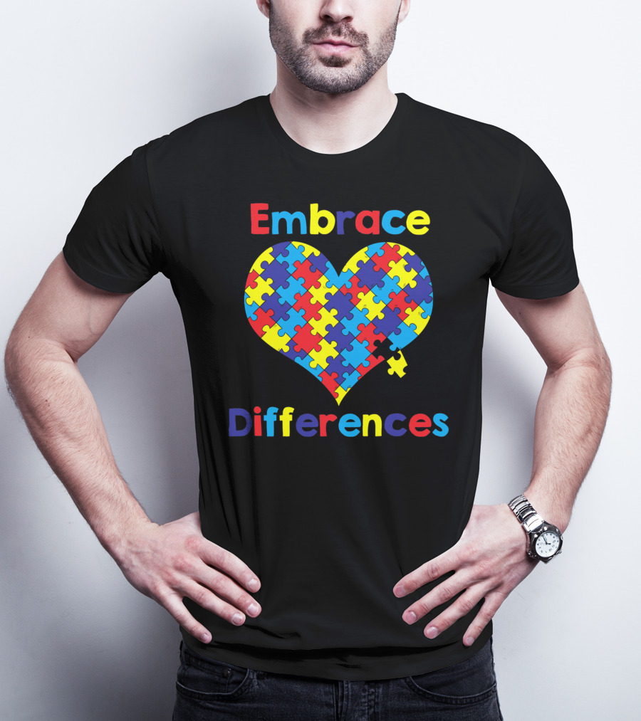 Embrace Differences Autism Awareness Puzzle Heart T-Shirt