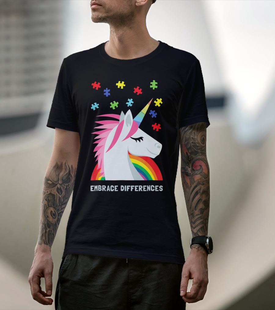 Embrace Differences Unicorn Rainbow Autism Awareness T-Shirt