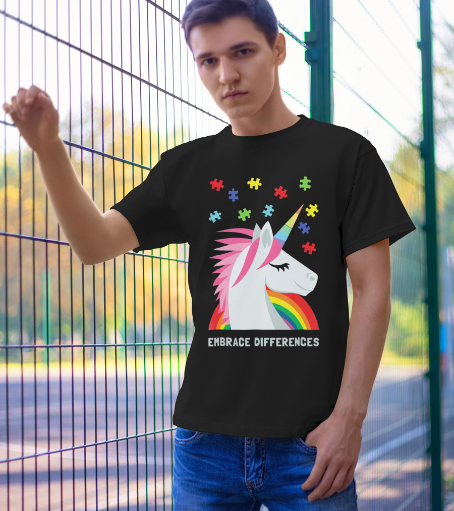 Embrace Differences Unicorn Rainbow Autism Awareness T-Shirt