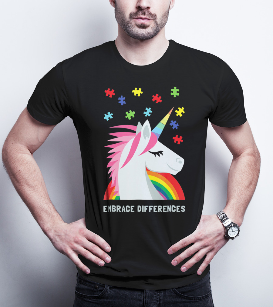 Embrace Differences Unicorn Rainbow Autism Awareness T-Shirt