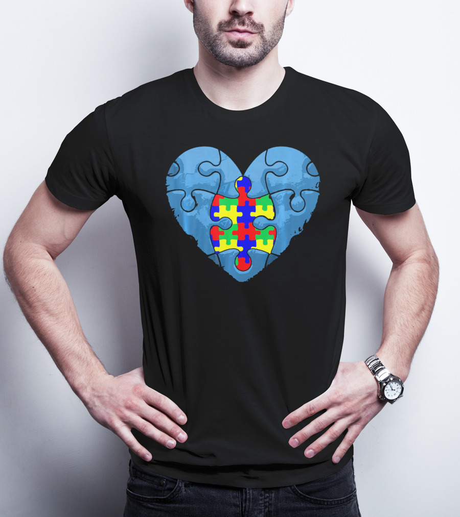Love Doesn't Need Words Heart Puzzle Autism Awareness T-Shirt