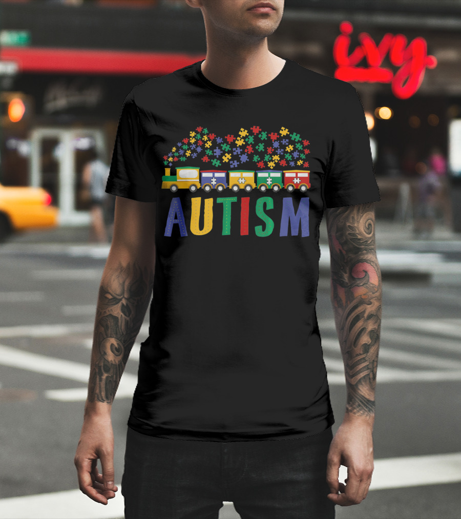 Autism Awareness Puzzle Piece Train Colorful T-Shirt