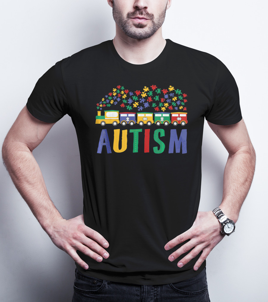 Autism Awareness Puzzle Piece Train Colorful T-Shirt